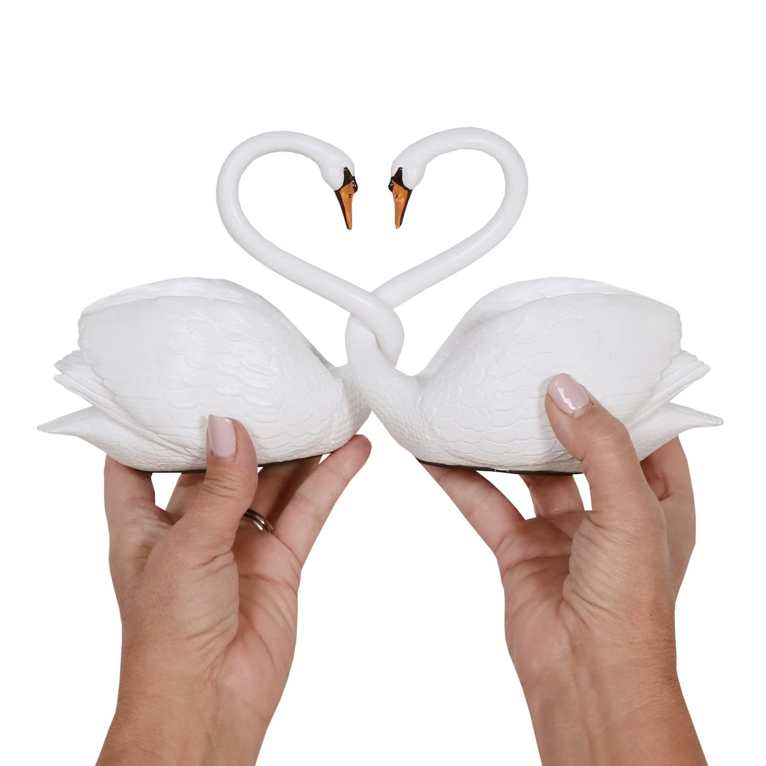 ART & ARTIFACT Two Piece Loving Swans - Intertwined Bird Pair Heart Sculpture, Home Decor Accent, Centerpiece