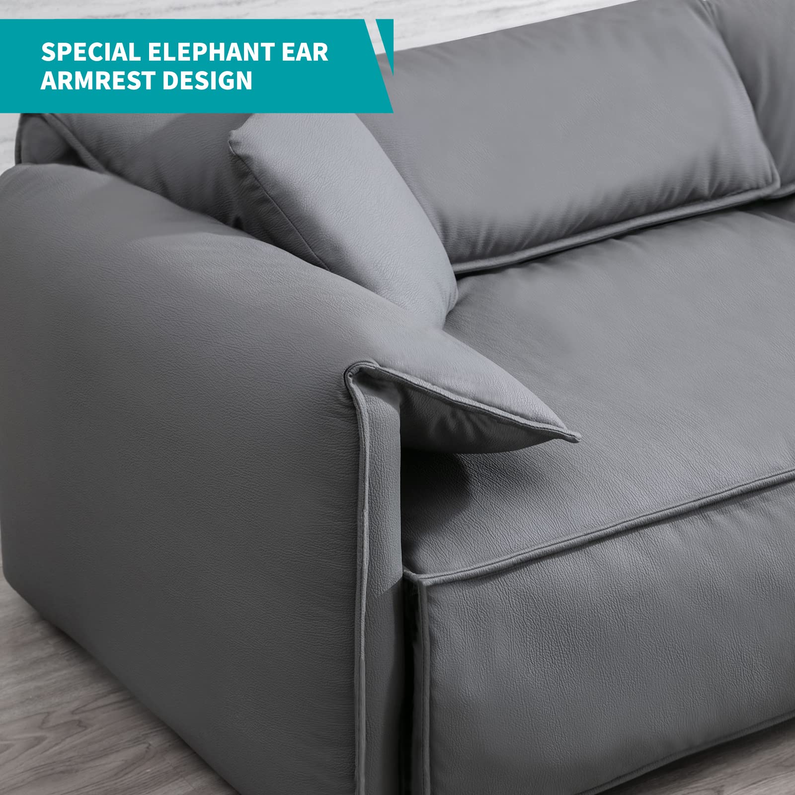 BALUS 97" Oversized Sofa Couch, Faux Leather Modern Couch for Living Room - Dark Grey