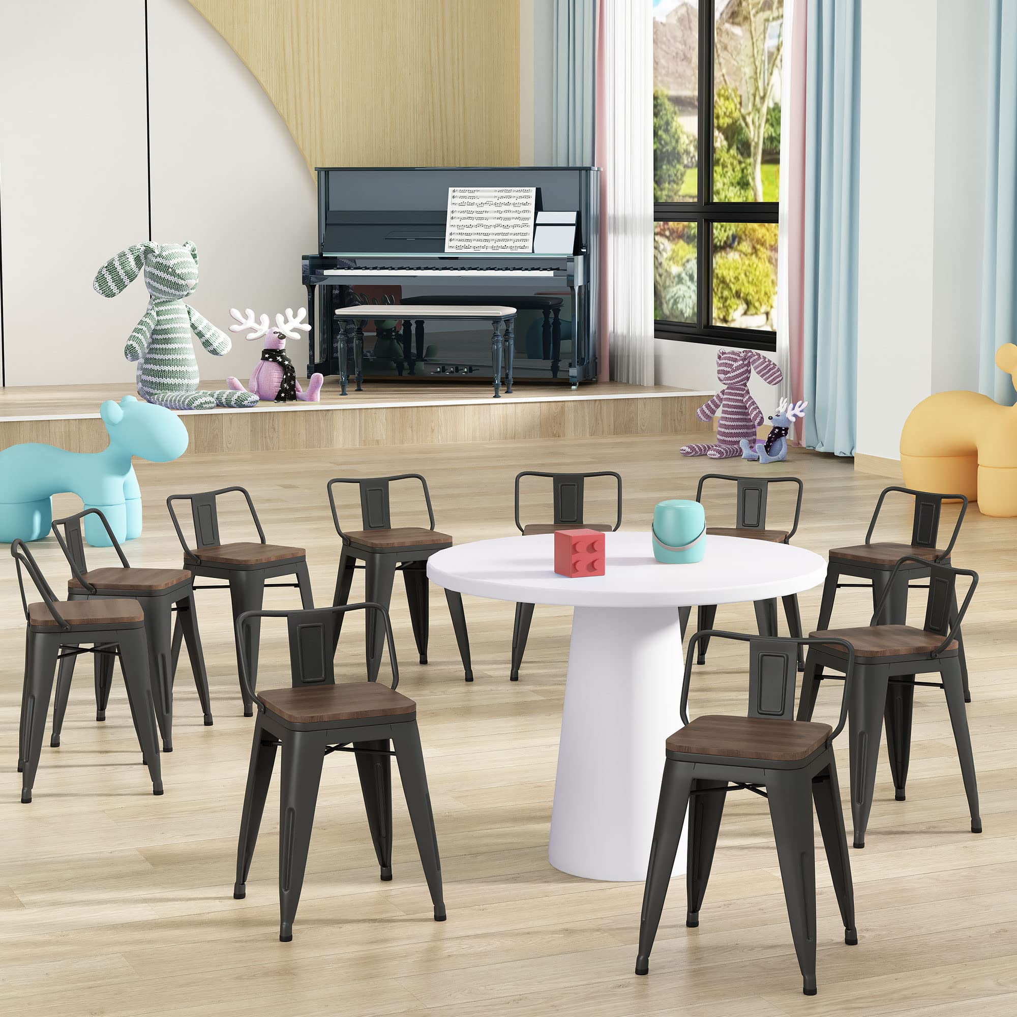 Andeworld Metal Bar Stools 18 inch, Industrial Black Stools for Classroom Kitchen,Stackable Kids Short Stools Metal Dining Play Room Chairs Set of 4 (18 inch, Matte Black)