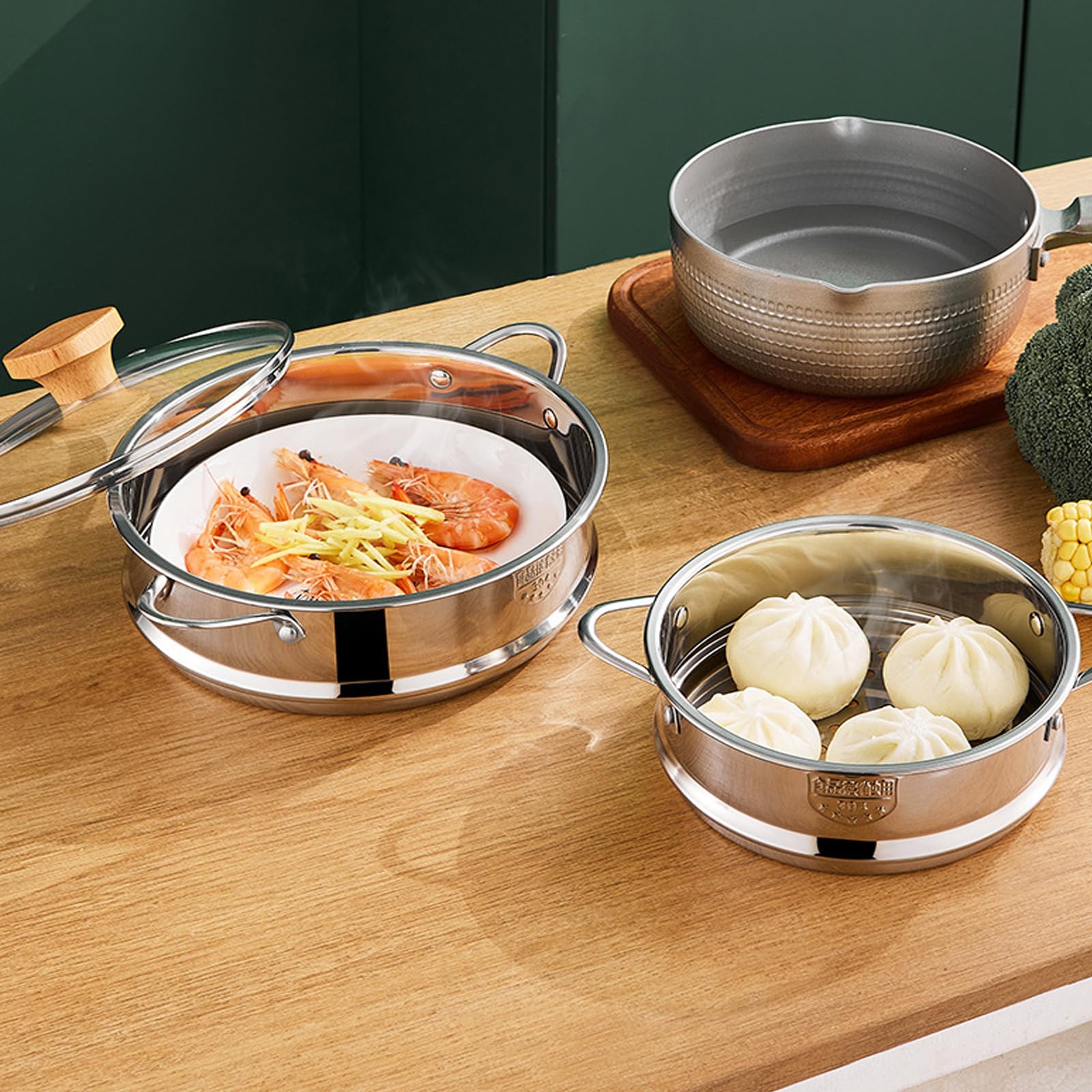 BinaryABC Stainless Steel Steamer Dumpling Steamer Food Steamer Basket Veggie Steamer Basket Rice Noodle Roll Steamer Insert Pot,20cm