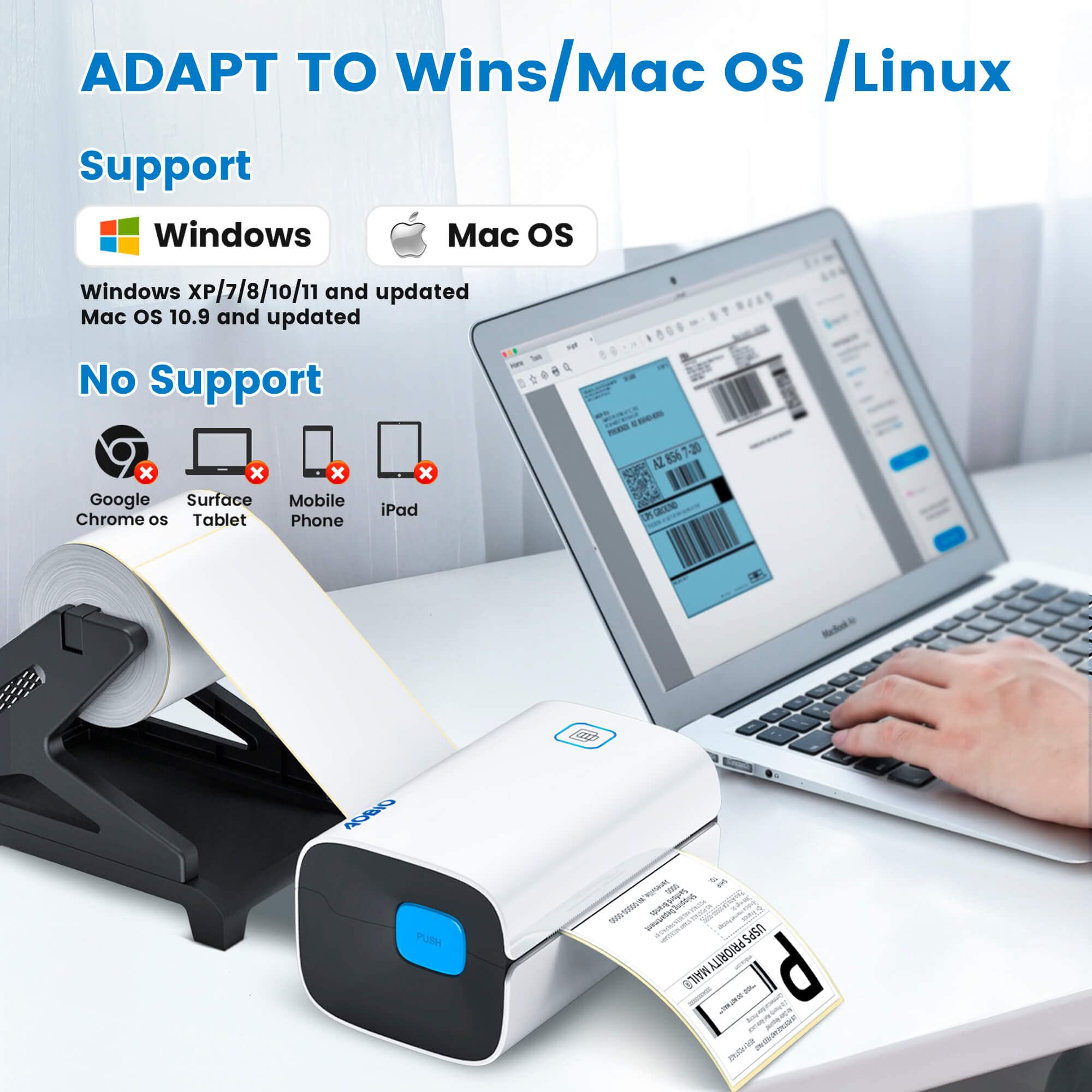 AOBIO Thermal Label Printer 4 x 6 - Shipping Label Printer - High Speed Desktop Label Printer for Barcodes, Mailing, Labels and Compatible with Amazon, Ebay, Shopify, FedEx, Ups, DHL, USPS