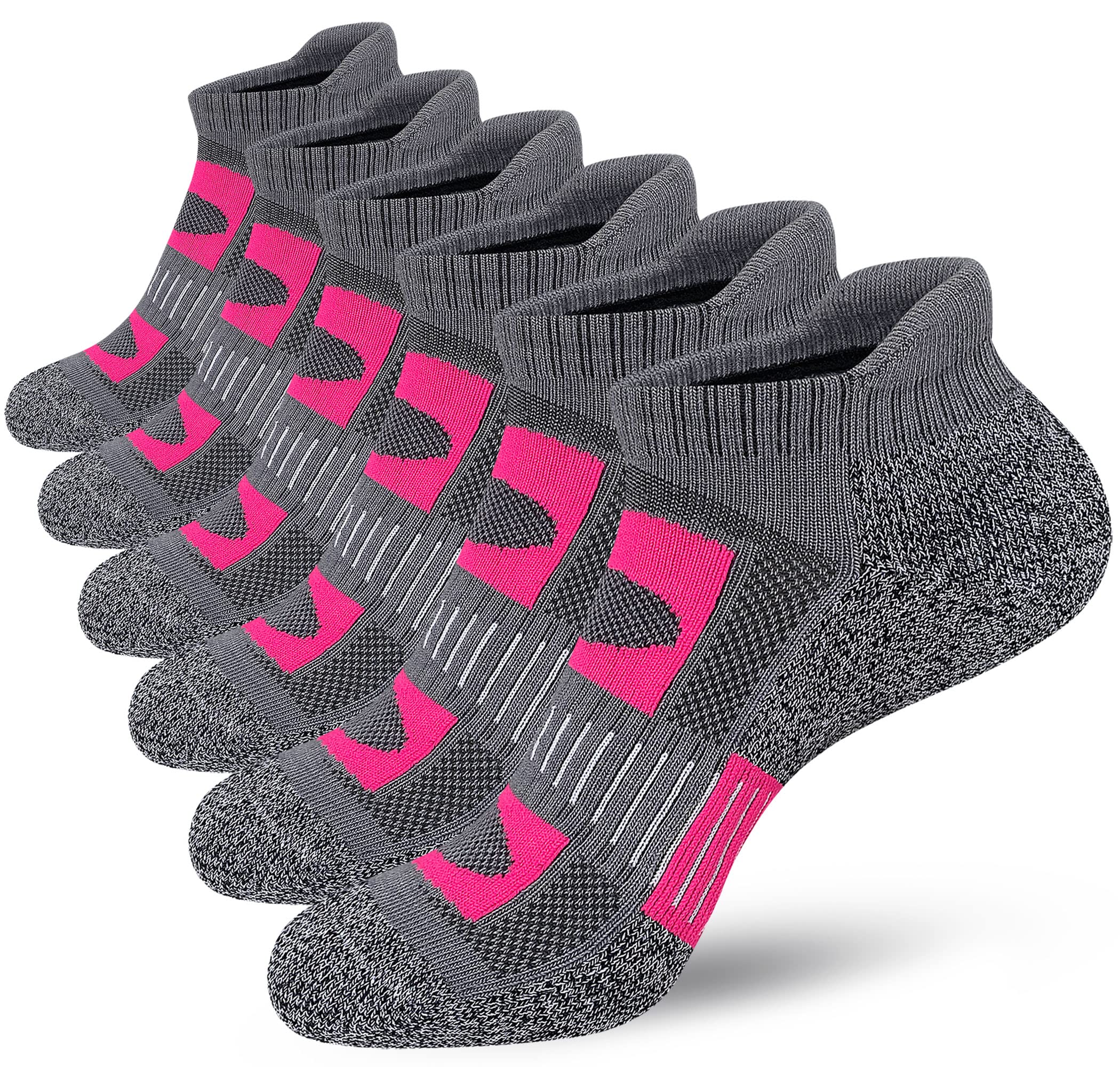 APTYID Women's Ankle Socks Athletic Cushioned Running, Size 6-9, Dark Grey, 6 Pairs