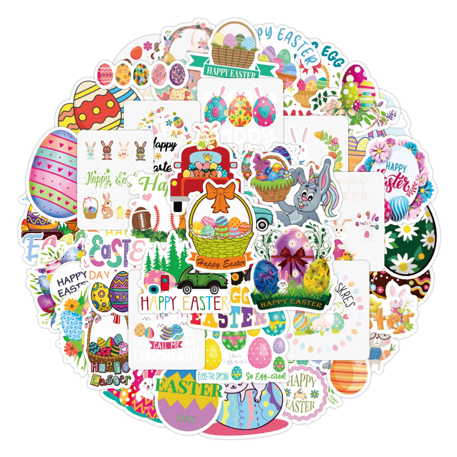 Easter Decorations Easter Stickers, 50 Pcs Cute Easter Egg Bunny Basket Stickers for Kids Teens Adults, Vinyl Waterproof Easter Stickers for Laptop Water Bottle Window Envelopes Cards Crafts Scrapbook