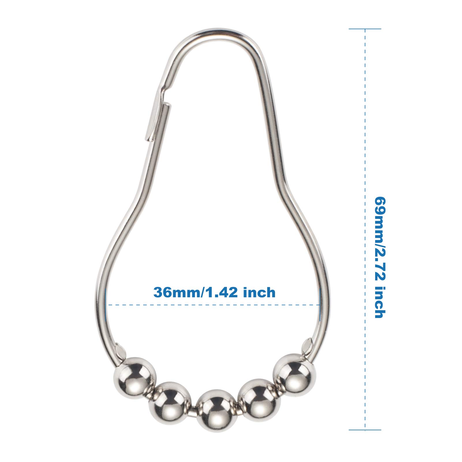Amazer Shower Curtain Hooks, Decorative Rust Proof Stainless Steel Shower Curtain Hooks for Bathroom Shower Rods Set of 12, Polished Nickel