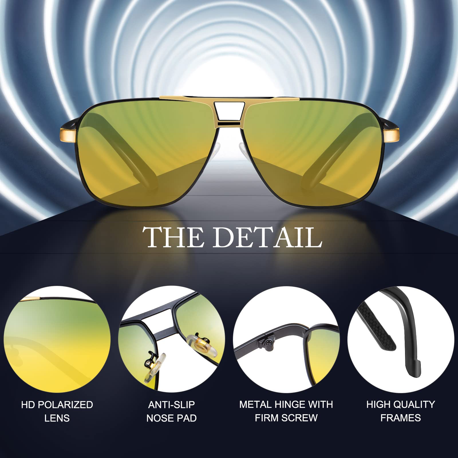 AXPYPXA Aviator Sunglasses for Men and Women, Mens Polarized Sun Glasses, Vintage Rectangular Shades Sunnies Driving UV