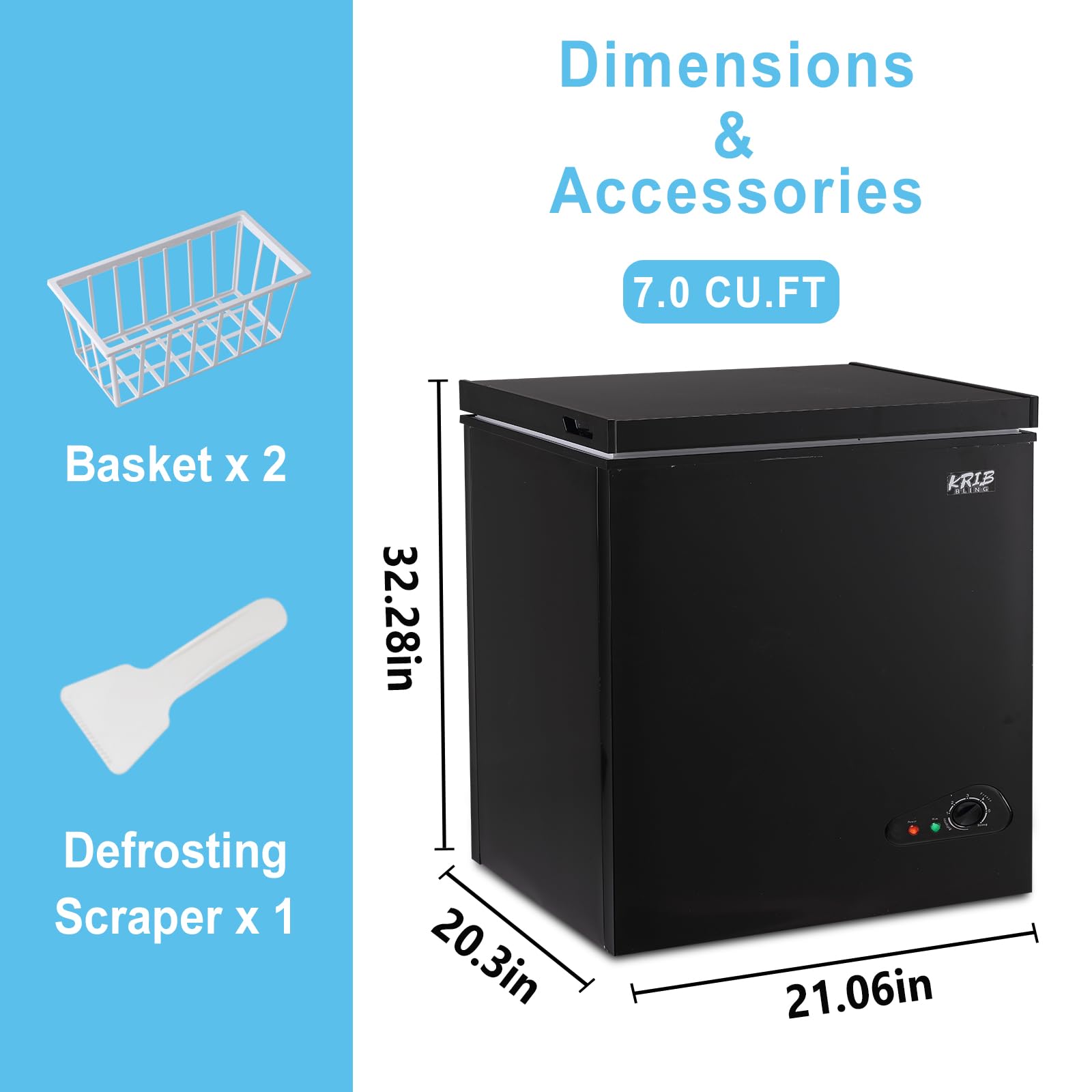 Chest Freezer with Freezer Basket, 7.0 Cu. Ft Mini Freezer 7 Temperature Levels Thermostat, Top Door Open, Ideal for Home, Kitchen & Office, Black