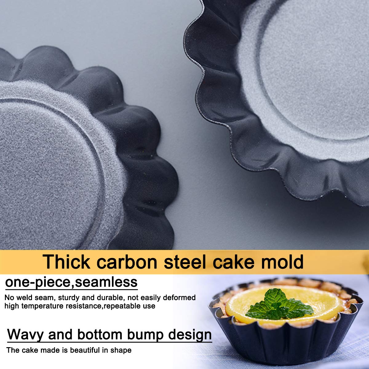 Amytalk 12 Packs Egg Tart Mold, Upgrade Bigger Size 3 x 0.9inch, Cupcake Cake Muffin Mold Tin Pan Baking Tool, Carbon Steel
