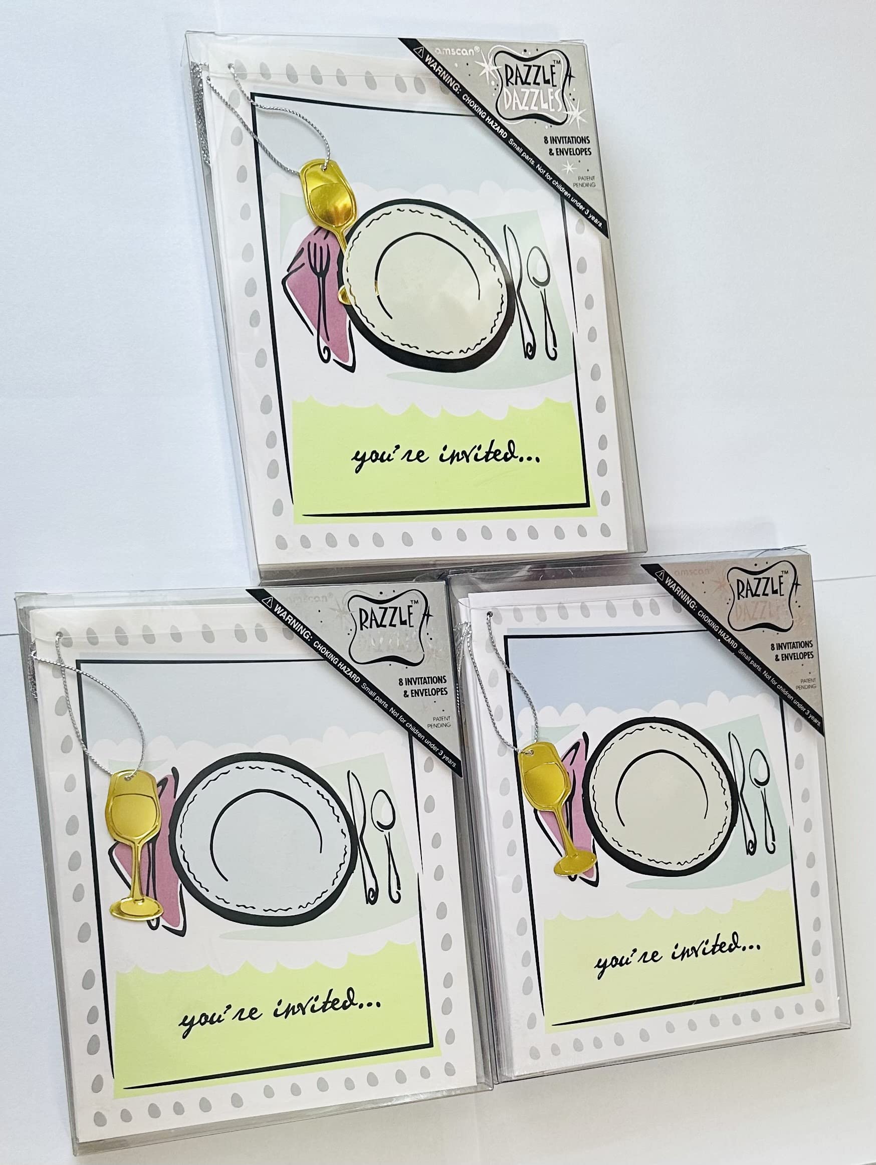 amscan Razzle Dazzles 8 invitations and envelopes. ( 3 packs) Total 24 birthday, dinner, party, anniversary and all events.