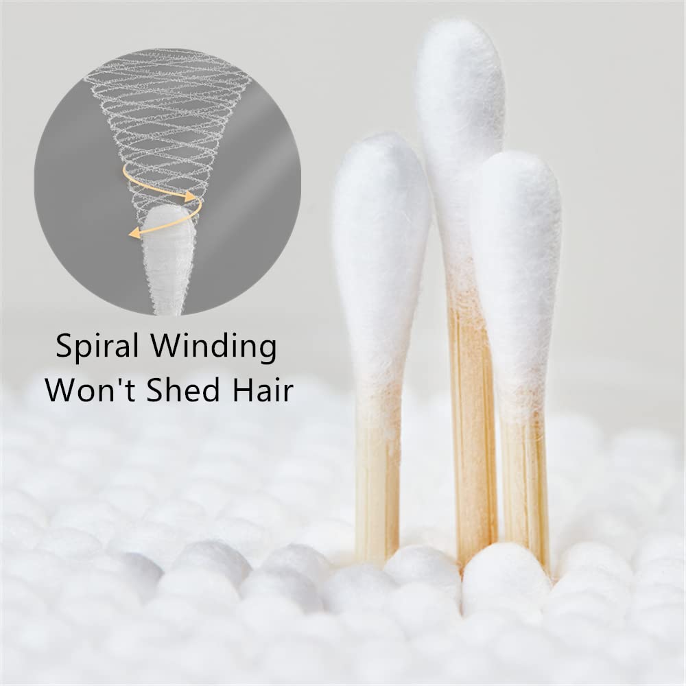 Bamboo Cotton Swabs, 200 Count Wooden Cotton Buds, Eco-Friendly Double Tips, Plastic Free Ear Sticks, 100% Natural Cotton Swabs—Kraft Paper Box (Drawer Box)