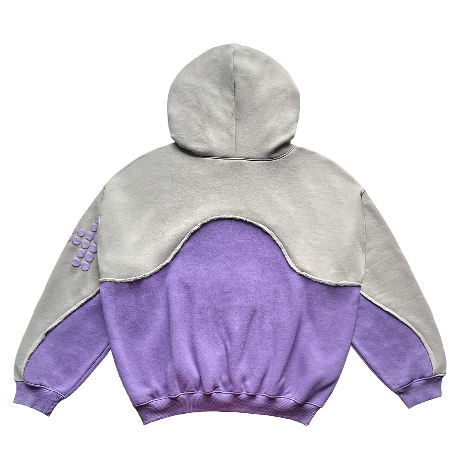 Arnodefrance Men Vintage Graphic Hoodie Purple Grey Patchwork Cotton Hoodies Pullover Sweatshirt