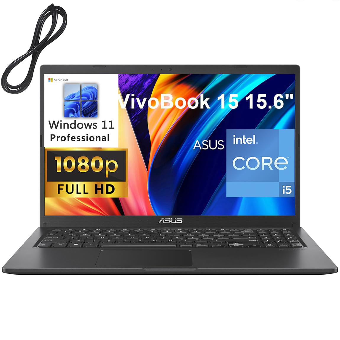 ASUS VivoBook 15 15.6" FHD Business Laptop Computer, Intel Core i5-1135G7 up to 4.2GHz (Beat i7-1065G7), 32GB DDR4 RAM, 2TB PCIe SSD, 802.11AC WiFi, Bluetooth, Black, Windows 11 Pro, BROAG Cable