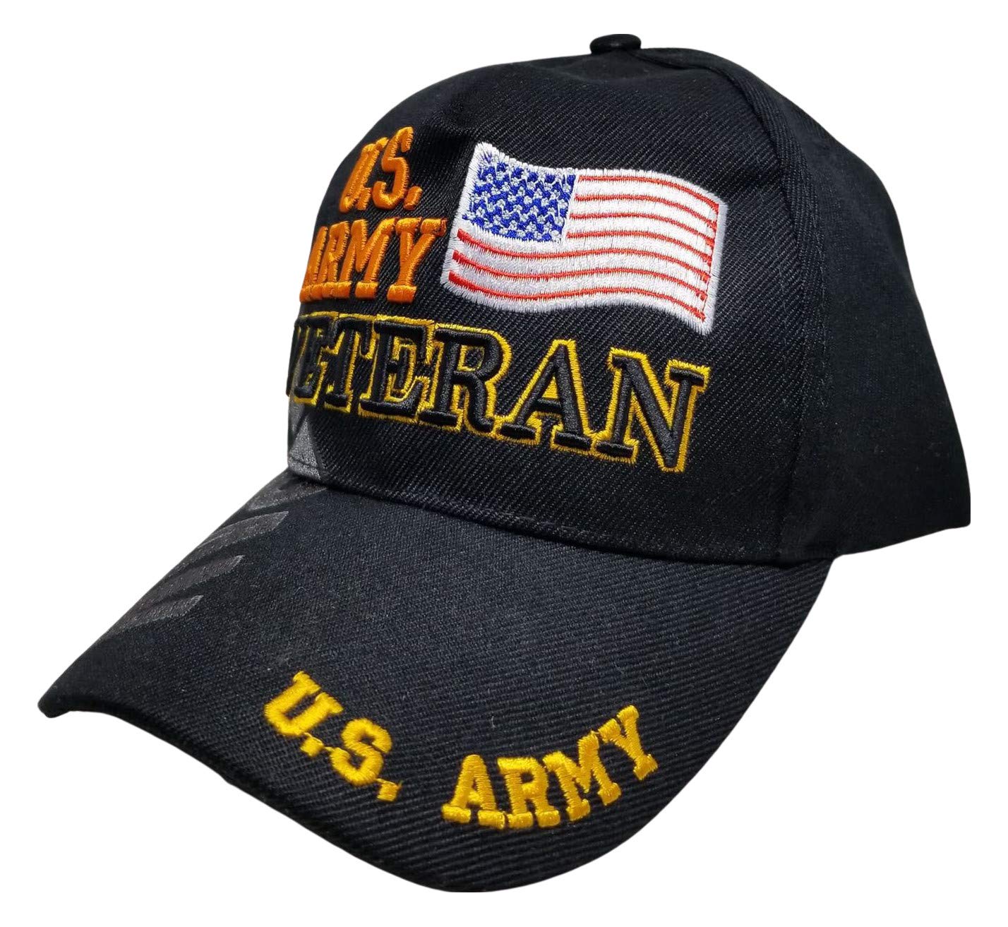 Army Black Baseball Cap US Veteran V American Flag USA Hat United States (Army Veteran Cap Black Side Shadow)