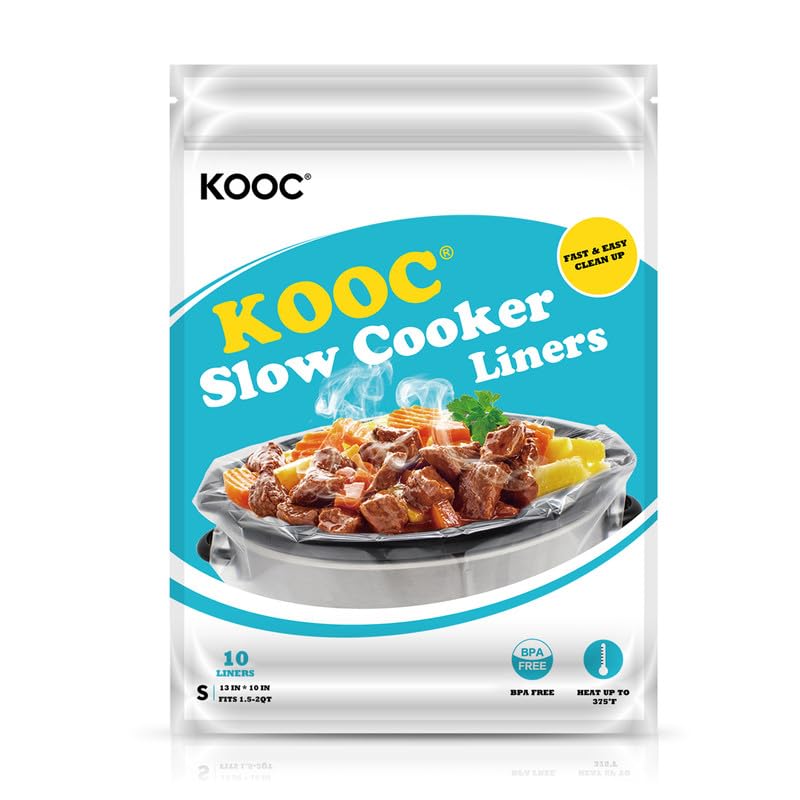 KOOC Slow Cooker Liners 10"x13" 10 count Small Size Disposable Pot Liners Cooking Bags Fit 1.5 qt to 2 qt Pot BPA Free Fresh Locking Seal Design