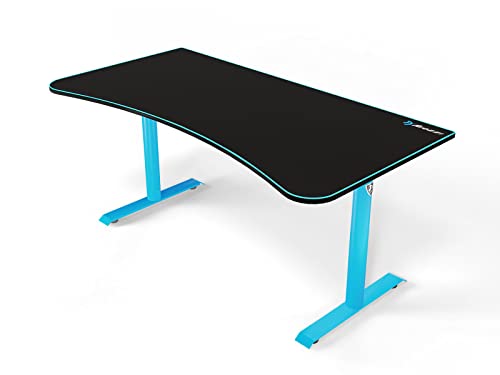 Arozzi Arena Ultrawide Curved Gaming and Office Desk with Full Surface Water Resistant Desk Mat Custom Monitor Mount Cable Management Cut Outs Under The Desk Cable Management Netting - Blue