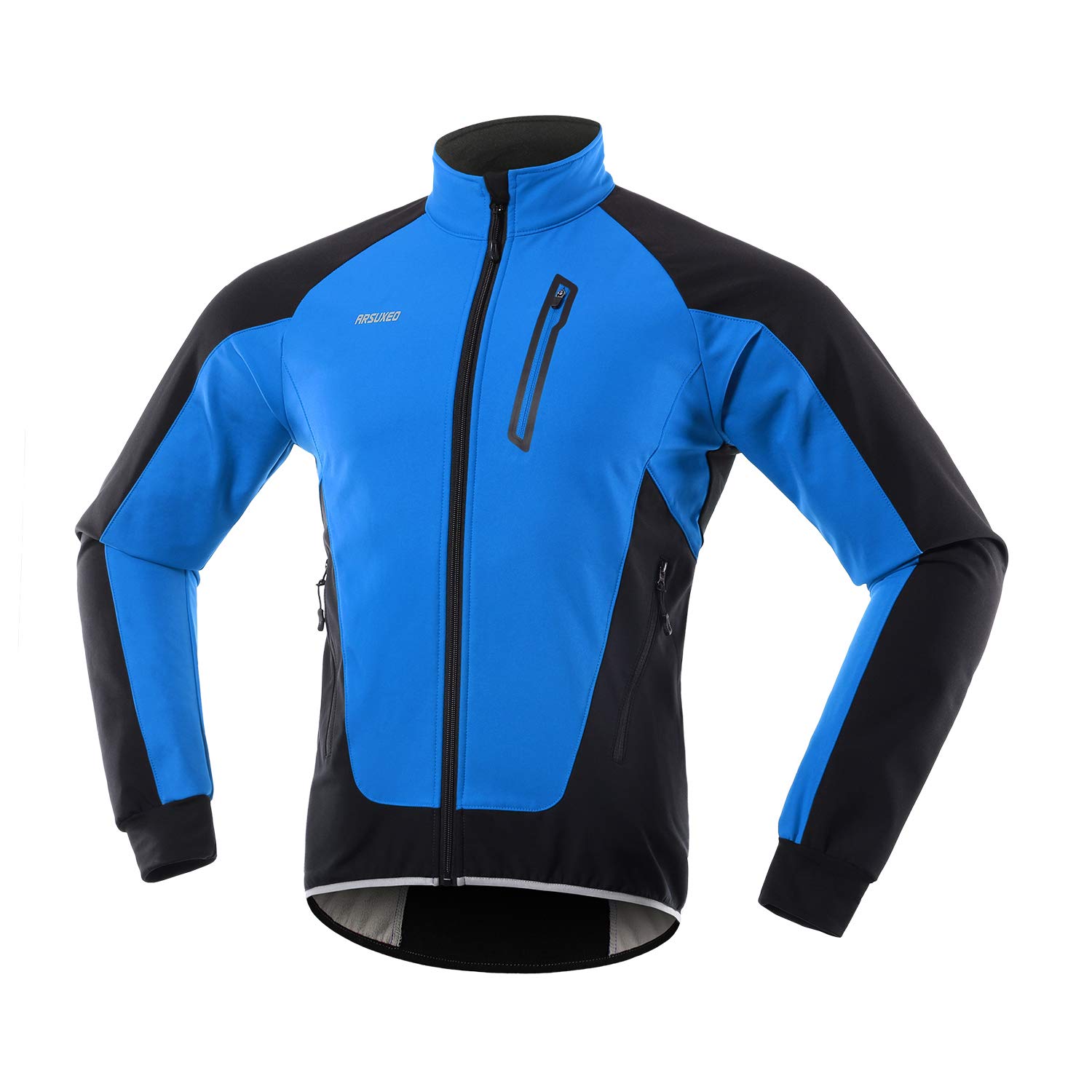 ARSUXEO Men's Winter Cycling Jacket Thermal Fleece Softshell Mountain Bike Outwear Windproof Waterproof 20B Blue Size Large