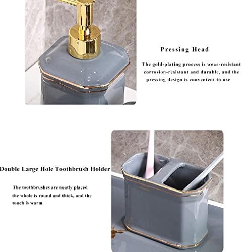 ARINAL Soap Pumps Household Ceramic Toothbrush Cup, Tooth Jar, Mouthwash Cup, Soap Dispenser, Soap Dish Set with Tray Liquid Dispencer Container