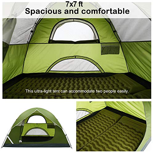 AYAMAYA 2 Person Dome Tent for Camping, Hiking, Fishing - Lightweight, Compact, Easy Setup, Double Layer Mesh Windows for Superior Ventilation