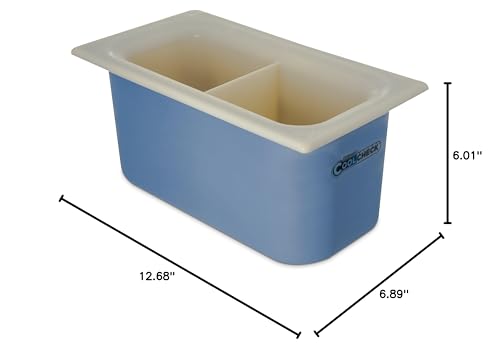 Carlisle FoodService Products Coldmaster Coolcheck Plastic Food Pans, Divided for Catering, Kitchens, Restaurants, 3.4 Quarts, White, Blue