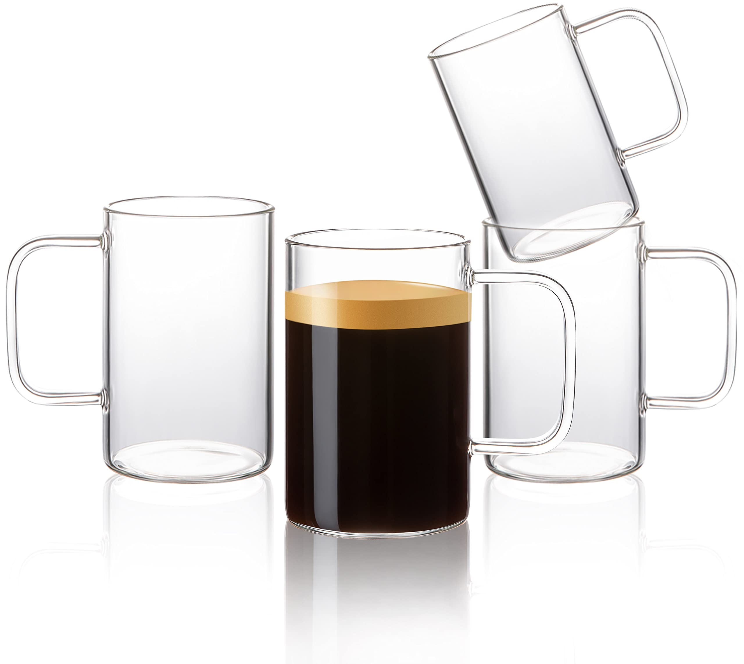 Aquach Clear Glass Coffee Mugs 18 Oz. Set of 4, Clear Glass Cups with Hande for Tea Beverage