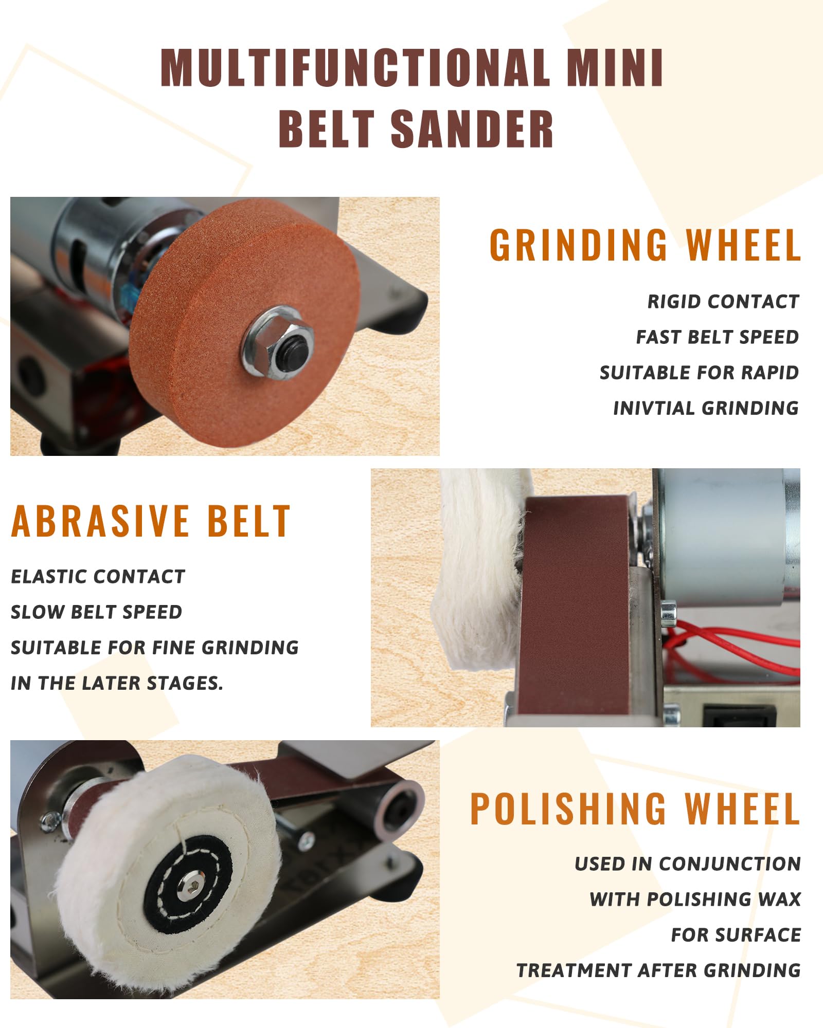 Blissthrill Mini Belt Sander, Electric Spindle Sander, 15° belt sander for knife making, 7 Adjustable Speed Knife Polishing Kit, Power Belt Sanders for Metal Working, DIY (6.5 Inch Mini Belt Sander)