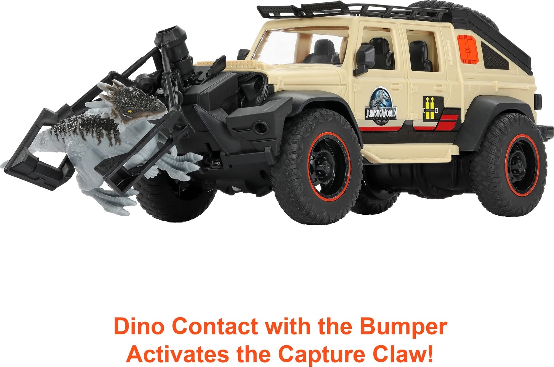 Hot Wheels Matchbox RC Jurassic World Dominion Jeep Gladiator, 6-inch Dracorex Dinosaur Figure, Remote-Control Toy Car with Auto-Capture Claw