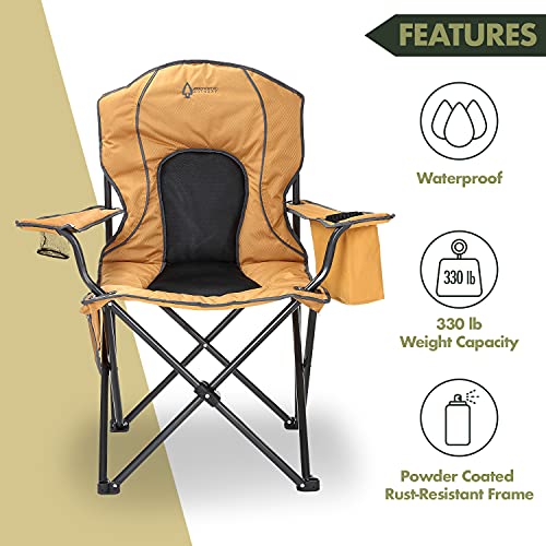 ARROWHEAD OUTDOOR Portable Folding Camping Quad Chair w/ 4-Can Cooler, Cup-Holder, Heavy-Duty Carrying Bag, Padded Armrests, Supports up to 330lbs