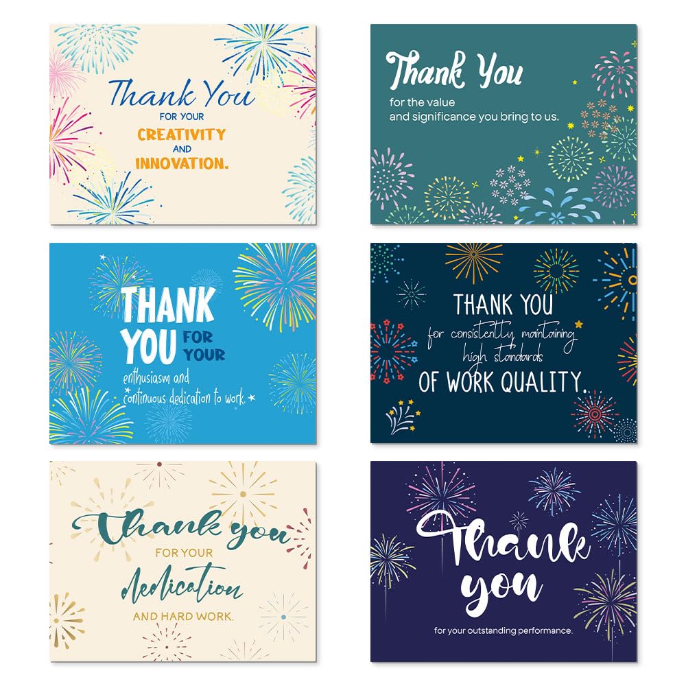 BIROYAL 24 Pack Employee Appreciation Cards with Envelopes - 5 * 8 In Blank Employee Thank You Cards - Ideal for Employee Recognition - Appreciation Cards for Team Staff Teacher (Firework Design)