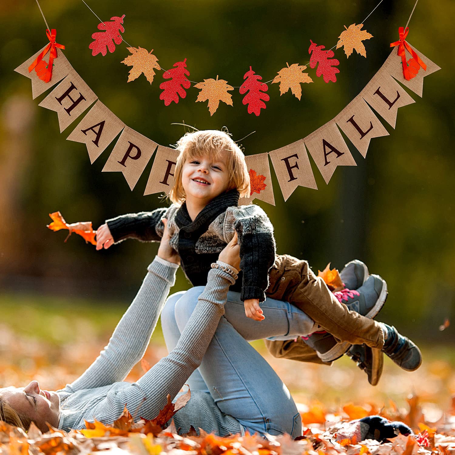 Happy Fall Burlap Banner, Fall Decor for Home, Banner Garland Maple Leaf Sign, Autumn Party Decorations Thanksgiving Fall Harvest Decor for Mantle Fireplace Wall Wreath, Pumpkin Décor – 2PC