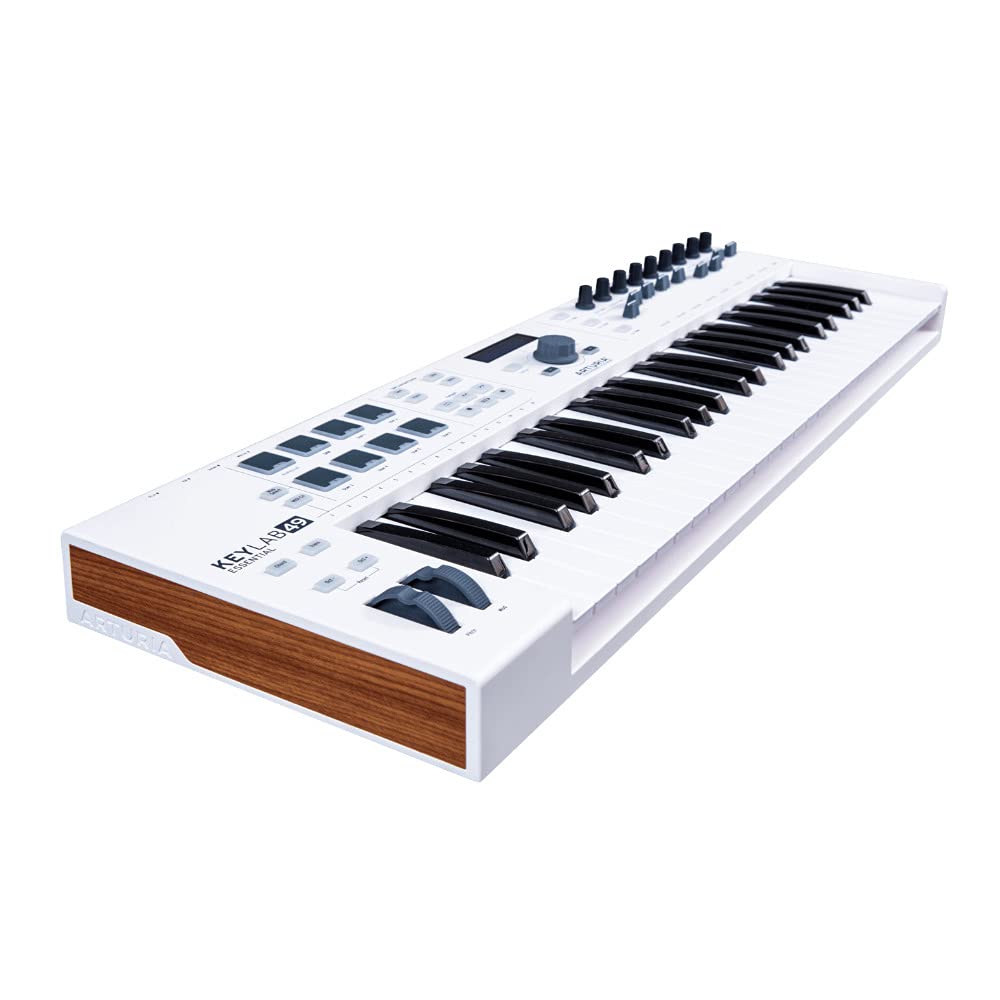 Arturia KeyLab Essential 49 Keyboard Controller Bundle with X Stand, Sustain Pedal, and 4-Port 3.0 USB Hub (4 Items)