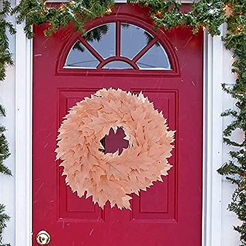 Artificial Christmas Garland 40cm Christmas Door Wreath Decorations Artificial Bodhi Leaf Hanging Garland Pink Maple Leaf Wreath Ring for Wall Window Christmas Home Deco