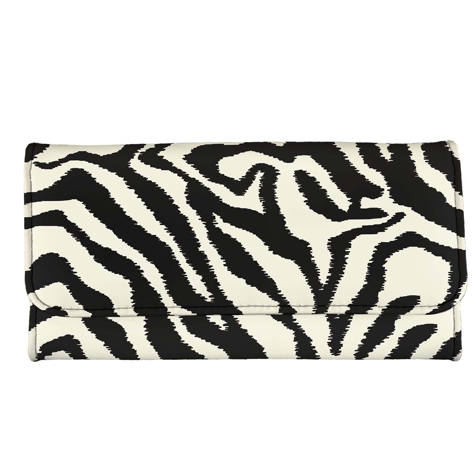 FUSURIRE Zebra Animal Print Trifold Wallets for Women Long Zip Around Clutch Wallet Portable Credit Card Holder Large Capicity Purse for Girls Ladies, White and Black