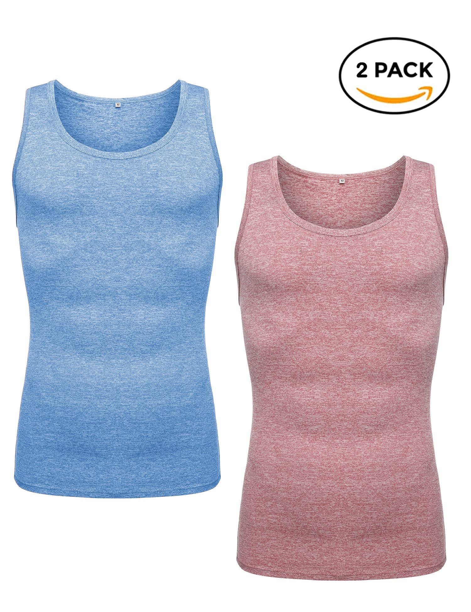 Babioboa Men's Workout Tank Tops 2 Packs Quick Dry Shirts Sleeveless Lightweight Tank Top Gym Bodybuilding Muscle Tee Pink/Sky Blue