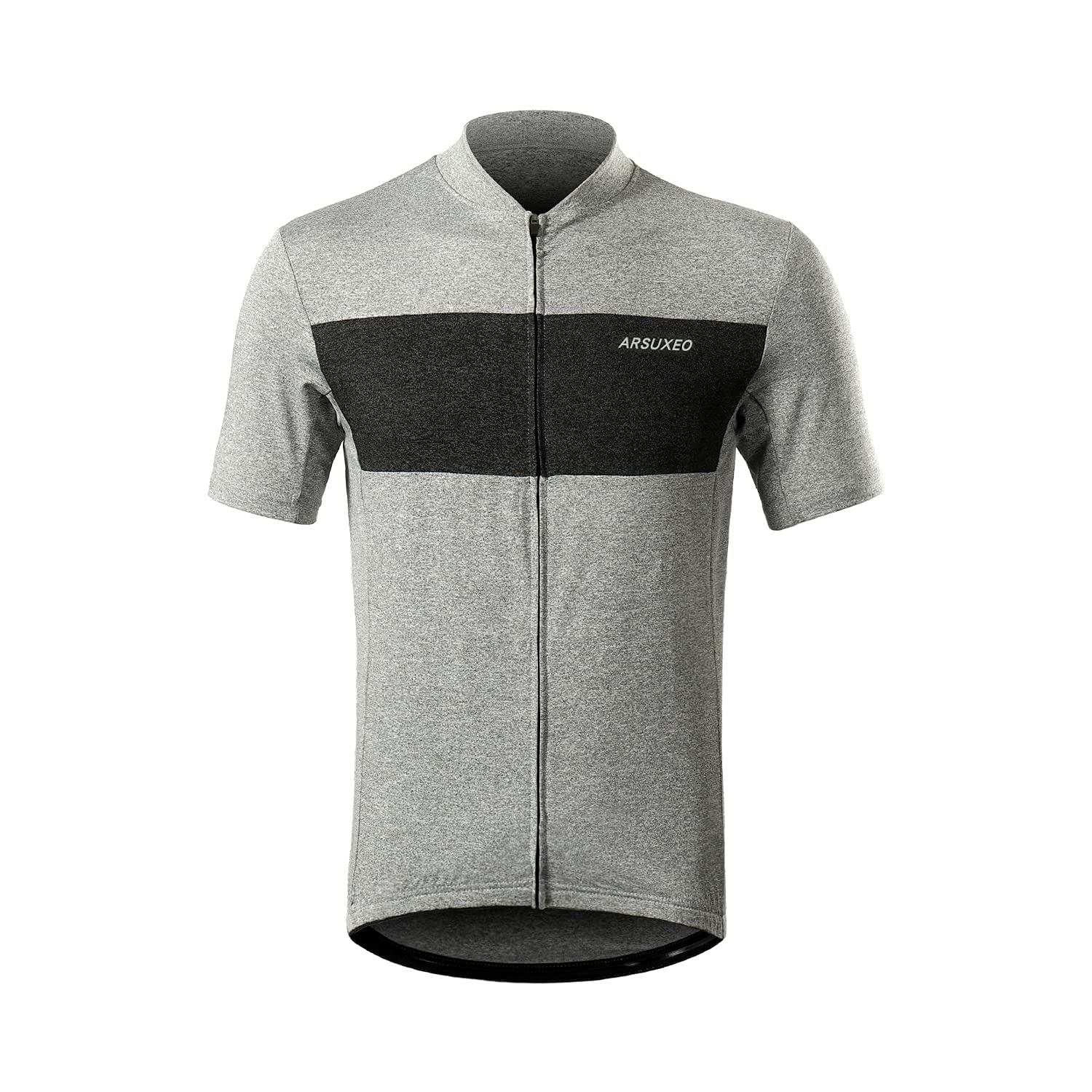 ARSUXEO Men's Elastic Cycling Jersey Short Sleeves MTB Bike Shirt 639 Dark Gray Size Medium