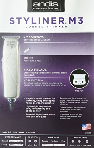 Andis Professional Styliner M3 Magnesium Beard/Hair Trimmer, Silver, Model SL3 (26155)