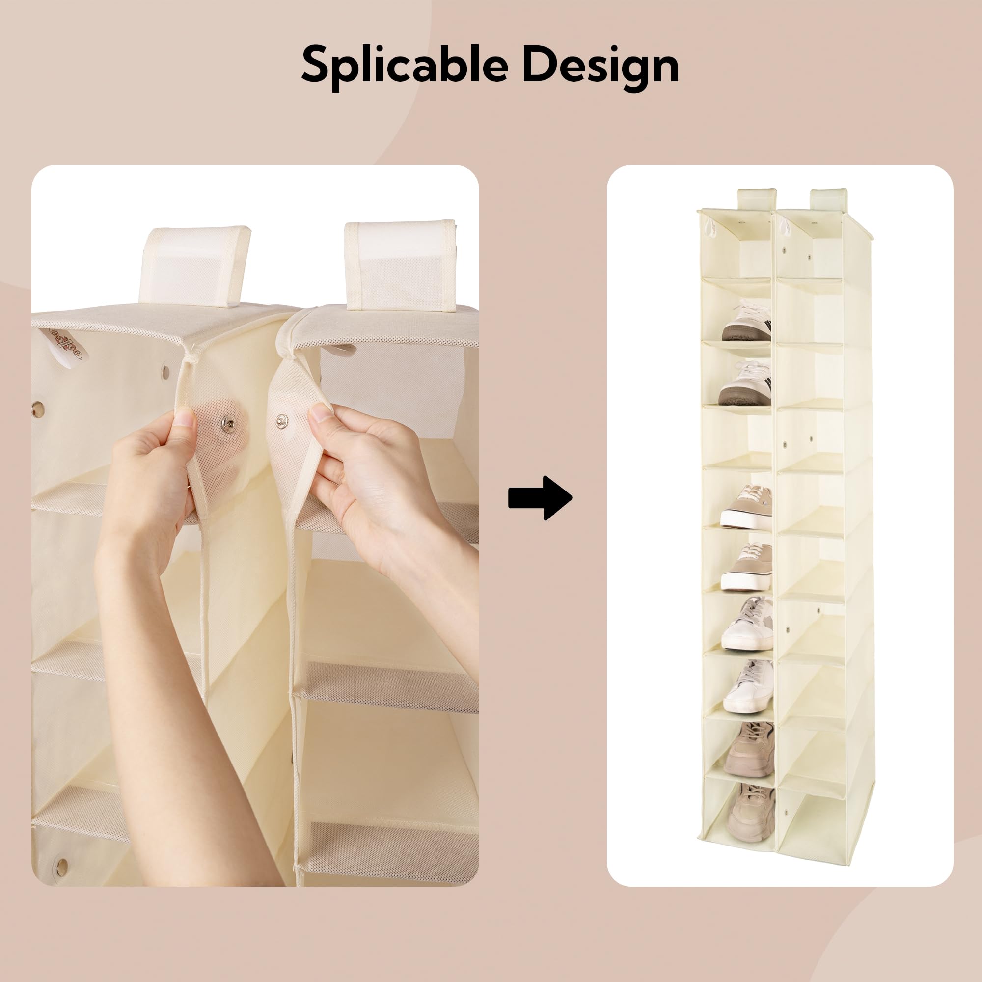 GRANNY SAYS 20 Sections Hanging Shoe Organizer, Shoe Organizer for Closet, Hanging Shoe Rack, Hat Storage Organizer, Closet Organizer and Storage, Closet Shelves for Shoes, Beige