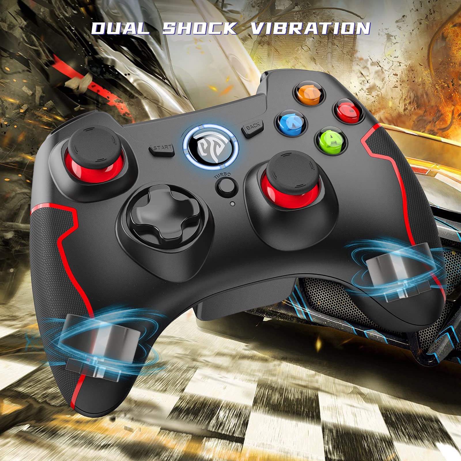 EasySMX PS3 Gaming Controller, Wireless 2.4G Gamepads with Vibration Fire Button Range up to 10m Support PC (Windows XP/7/8/10), Playstation 3, Android, TV Box Portable Gaming Joystick