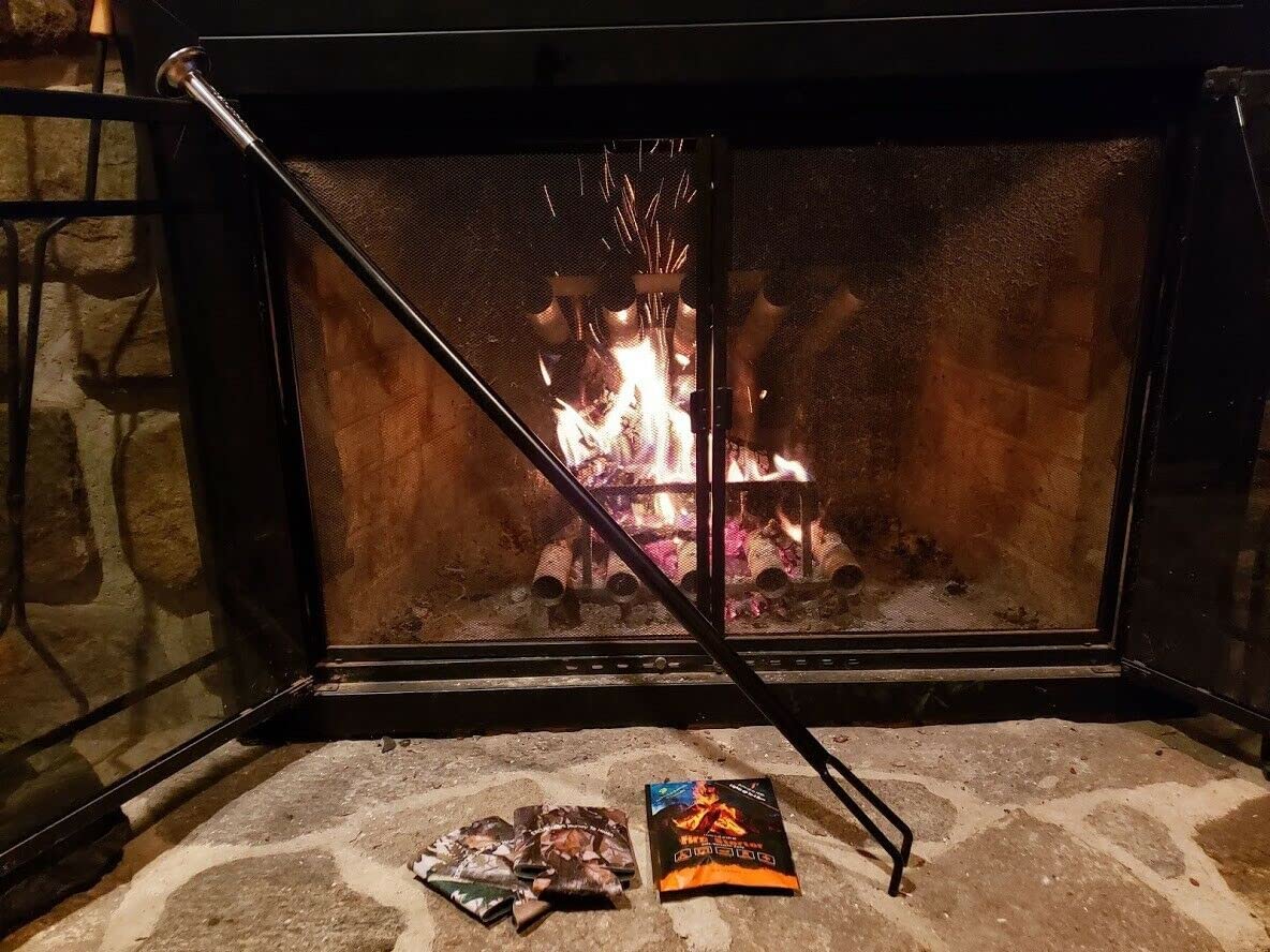 Fireplace Blow Poker Bundle with InstaFire Starter - All in one Fire Poker, Blow Poke, Rake Tool