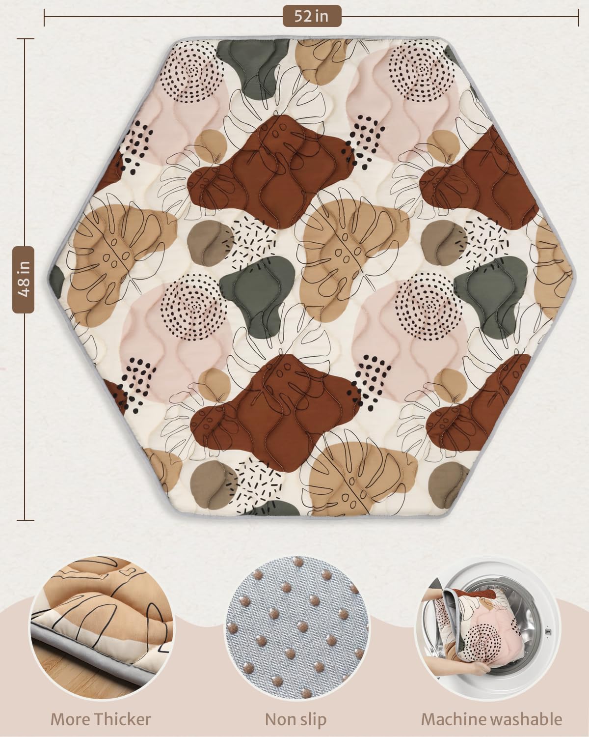 Baby Play Mats for Floor,49x49 Play Mat for Playpen,Thicken Soft Padding Foam Playmats for Babies and Toddlers Infants Kids, Foldable and Machine Washable Baby Crawling Mat,Boho Design