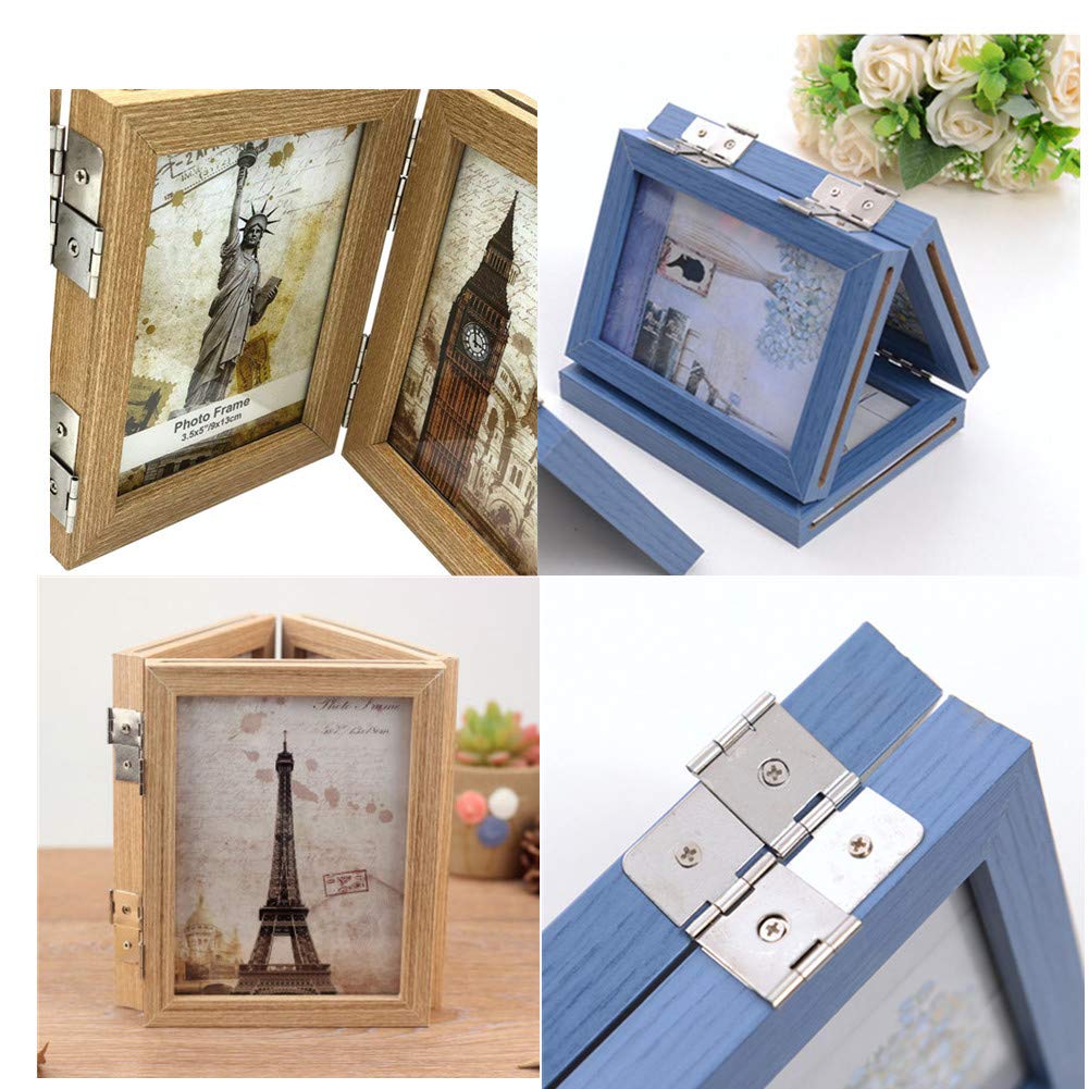 ANWOLA Wood Folding Picture Frames with 5x7 glass-Hinged Double Picture Frames- Triple Fold Photo Frame Tabletop Frames (Brown, 5x7-3)…