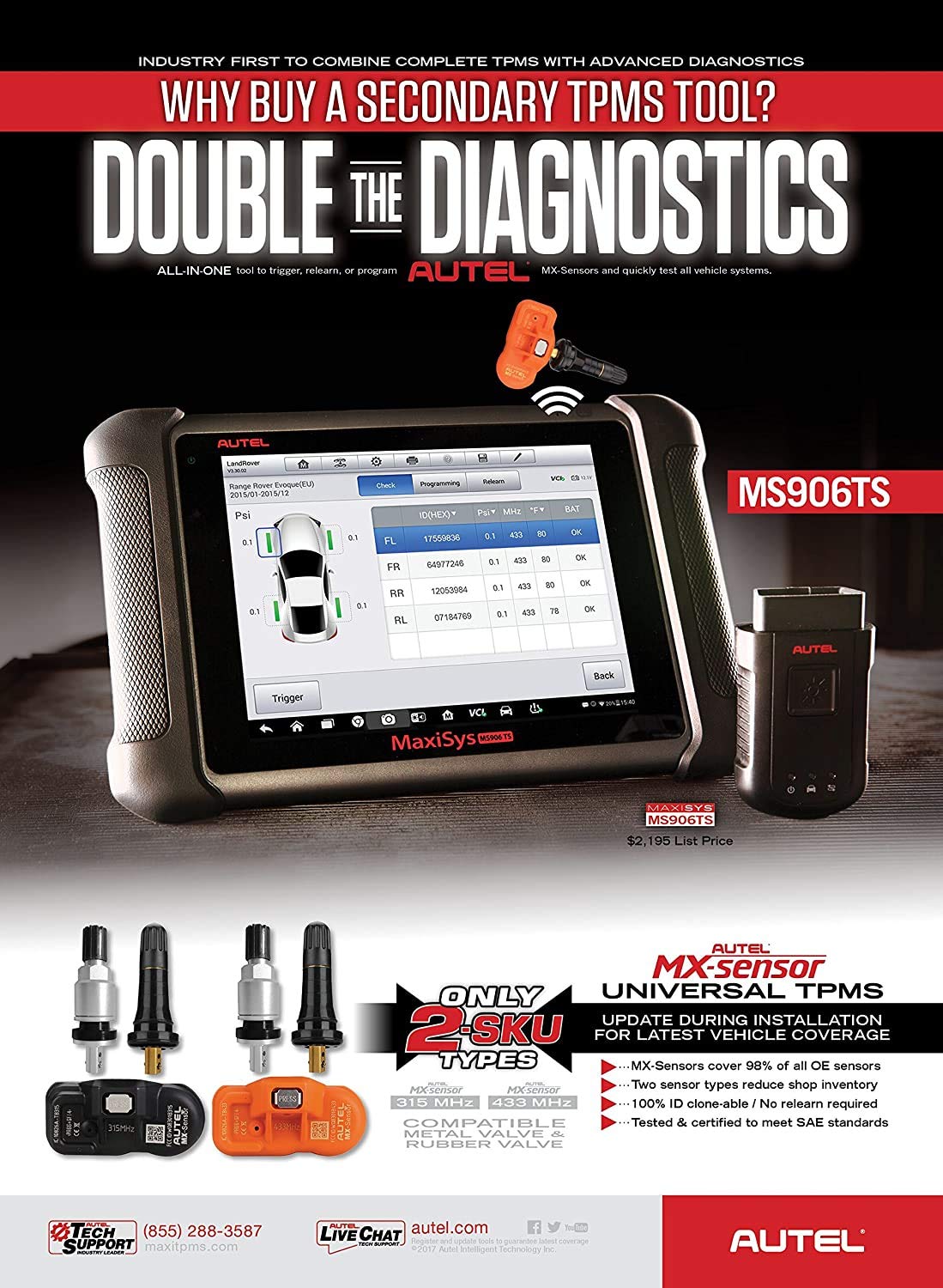 Autel MS906TS(with Extra Screen Protector) Programming TPMS Car Diagnostic Scanner ECU Coding Active Test IMMO Keys OE-Level Oil Reset EPB/SAS/ABS Bleeding(Maxisys MS906BT+MK808TS/TS608)