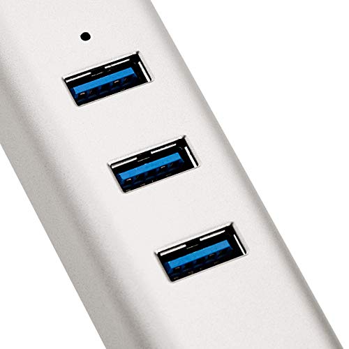 Amazon Basics Aluminum 3-Port USB 3.0 Hub with 10/100/1000 Mbps RJ45 Gigabit Ethernet Port, Silver