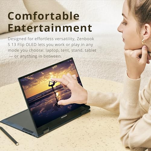 asus Zenbook S 13 Flip 2-in-1 Laptop, 13.3'' 2.8K Touchscreen, Intel Core i7-1260P, 16GB LPDDR5, 2TB SSD, Intel Iris Xe Graphics, Backlit Keyboard, FHD Camera, WiFi 6E, Win 11, Blue, 32GB USB Card