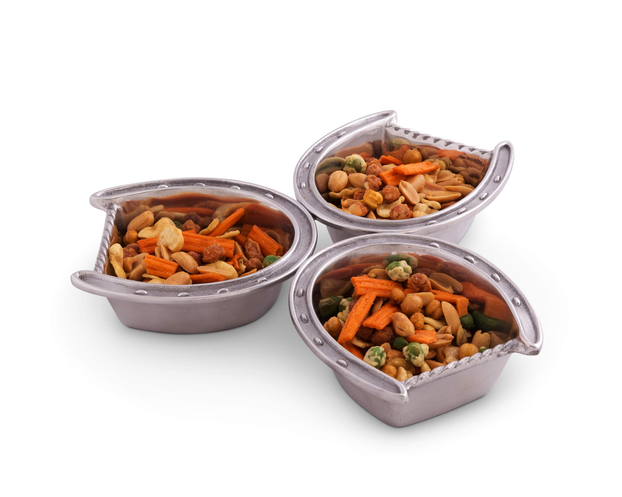 Arthur Court Designs Aluminum Lucky Horseshoe 3-Bowl Bowls Set Server 10.5 inch Diameter 1.5 inch Tall
