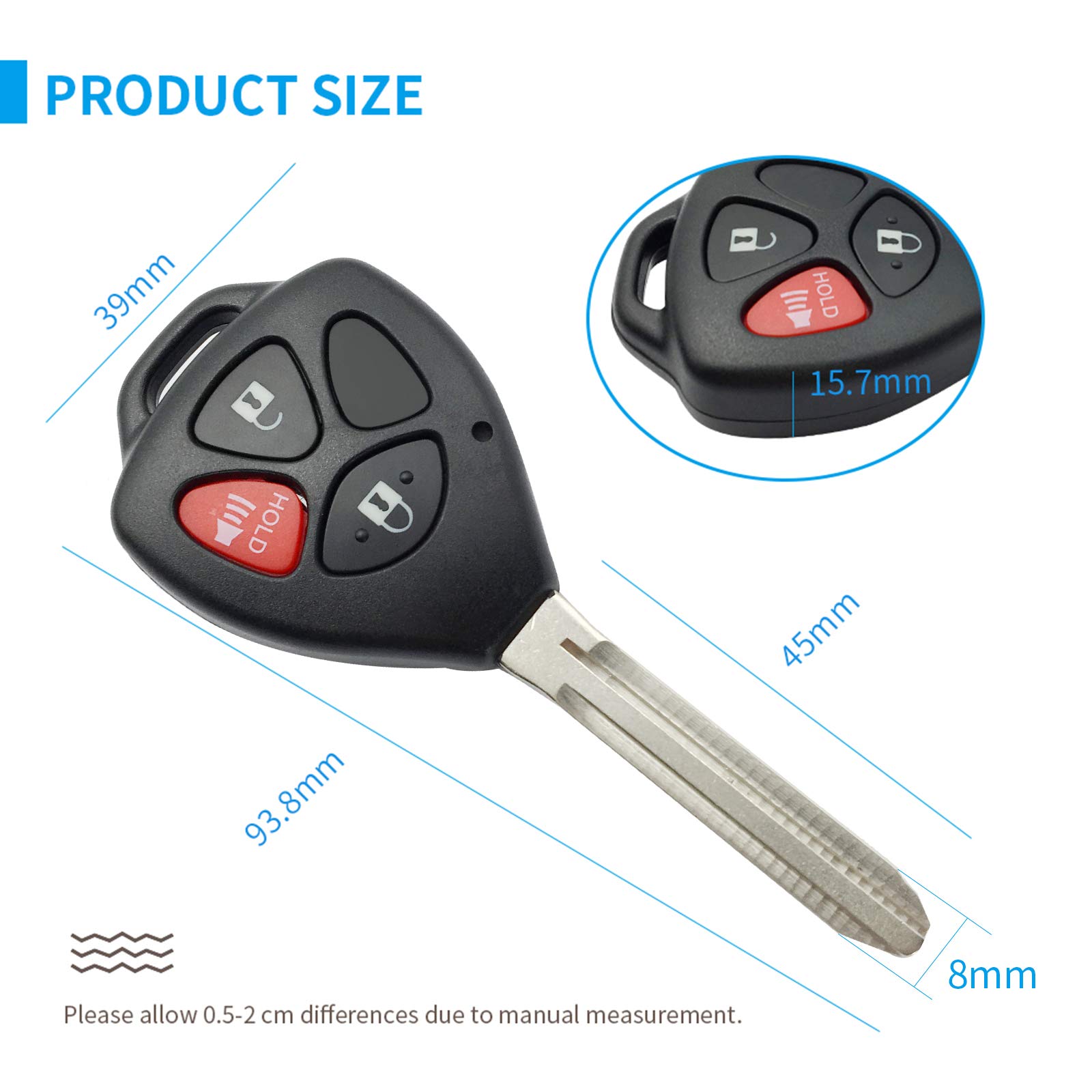 Anxingo Car Key Fob Remote Case Replacement for Toyota Scion HYQ12BBY GQ4-29T MOZB41TG Uncut Key Fob Shell Button Pad