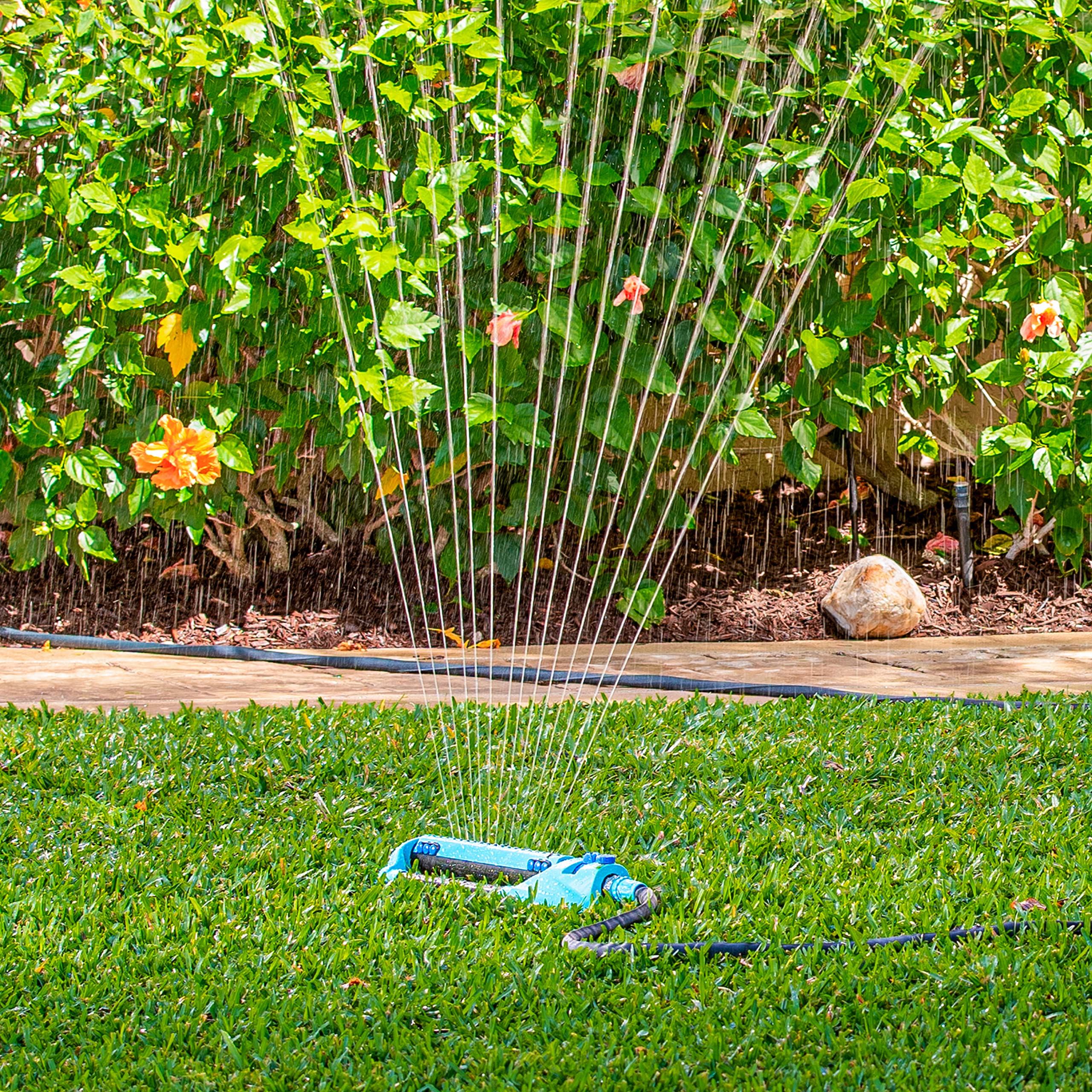 Aqua Joe AJ-OMS20-BRS 4973 Sq Ft Variable-Width Turbo Oscillating Sprinkler, 6 Switchable Spray Nozzles