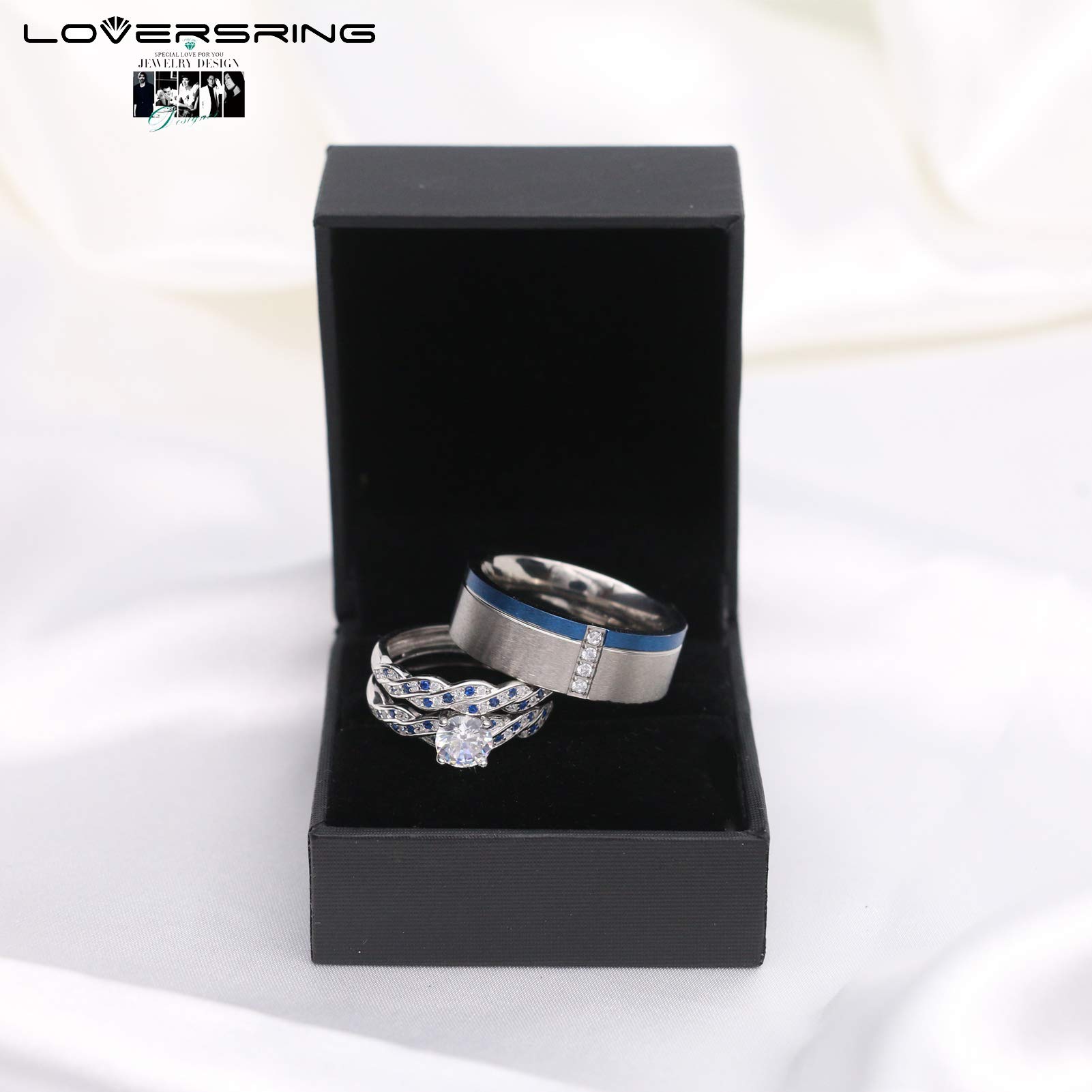 Adjustable size Wedding Ring Sets His And Hers Promise Ring Couples Bridal Sets Women 925 Sterling Silver Round Cz Man Titanium Wedding Bands