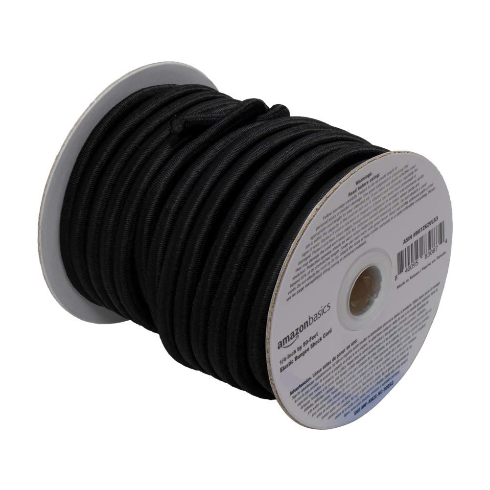Amazon Basics 1/4-Inch by 50-Feet Elastic Bungee Shock Cord, Black, 2-Pack