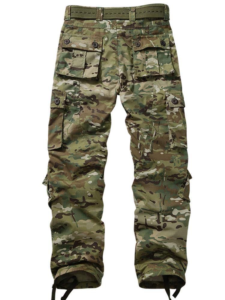 AKARMY Men's Lightweight Hiking Pants, Outdoor Quick Dry Ripstop Cargo Pants, Multi-Pocket Camo Casual Work Pants HY3355 CP Camo 36