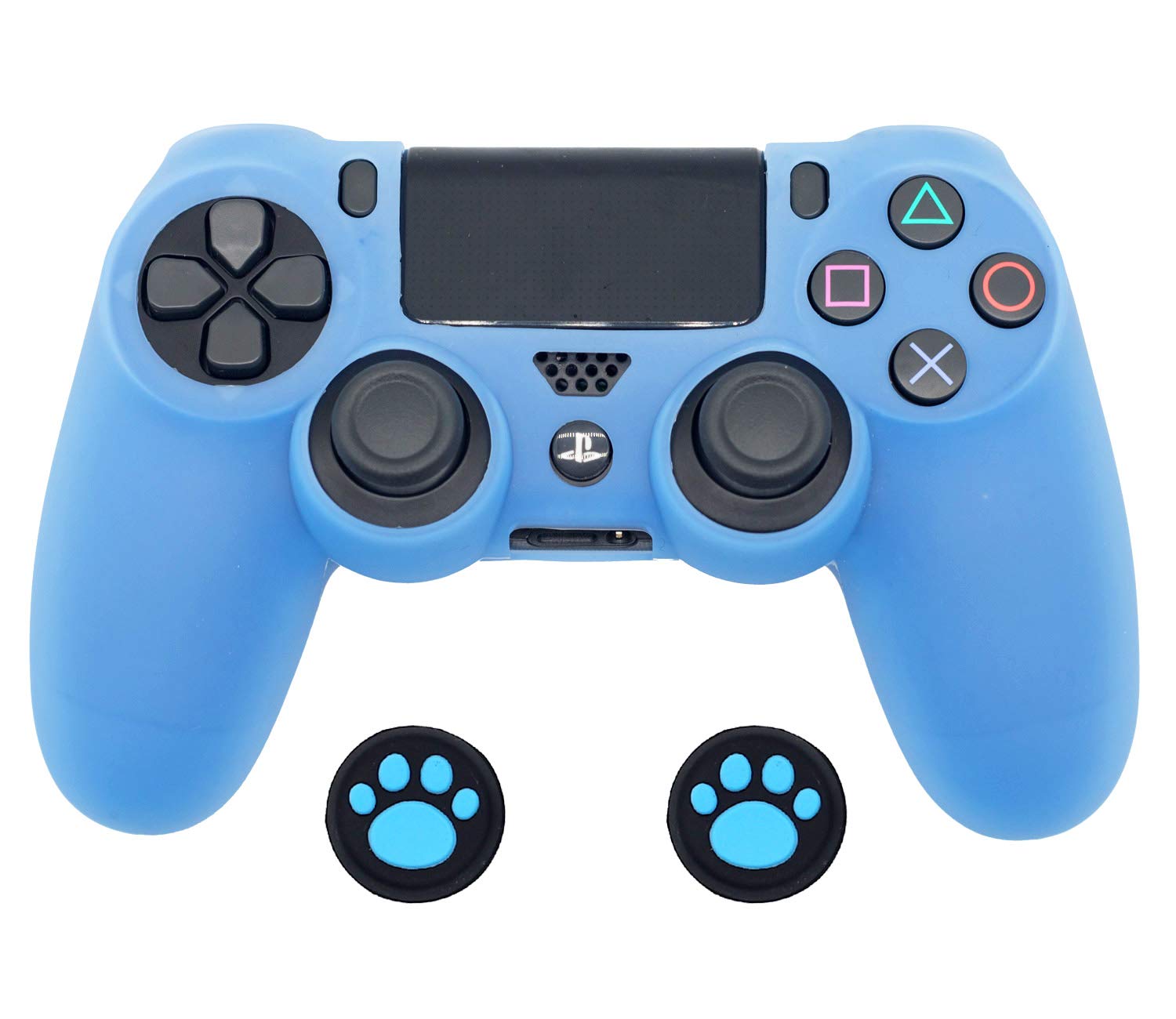 Controller Skin for PS4,BRHE Anti-Slip Grip Silicone Cover Protector Case Compatible with PS4 Slim/PS4 Pro Wireless/Wired Gamepad Controller with 2 Cat Paw Thumb Grip Caps (Blue)