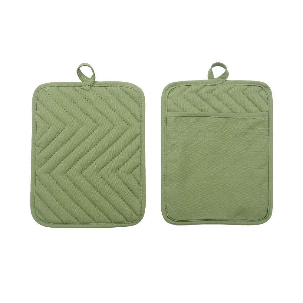Anyi Pot Holders for Kitchen Heat Resistant, Cotton Hot Pads for Kitchen Counter Table, Green Kitchen Pot Holders with Pocket